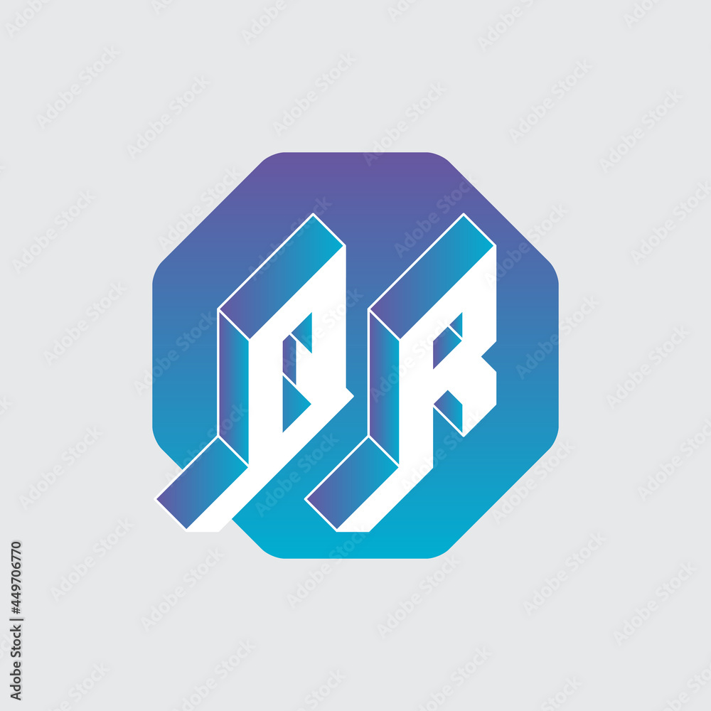 Vector. Three-dimension letters Q and R on a hexagonal substrate ...