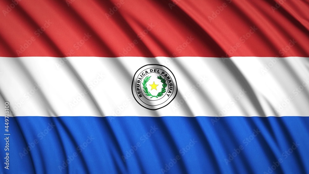 Paraguay flag. Waving national flag. State symbols. Realistic 3D render ...