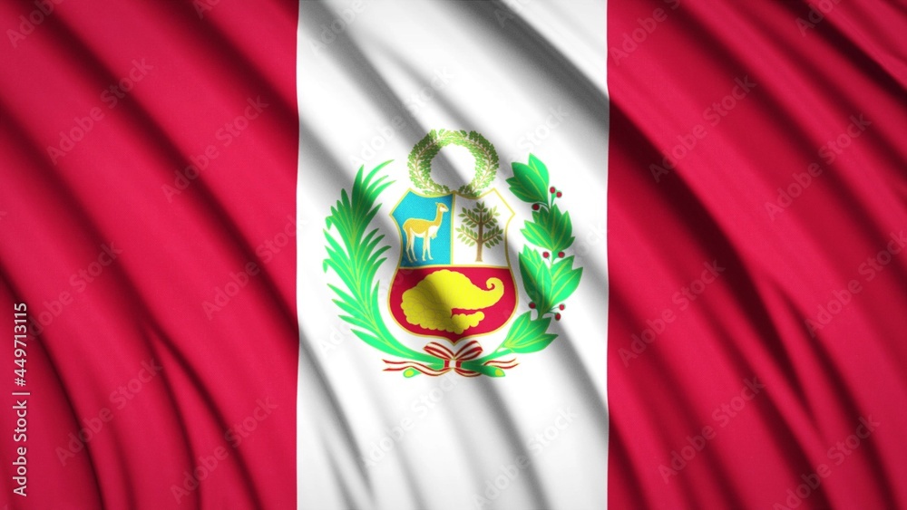 Peru flag. Waving national flag. State symbols. Realistic 3D render ...