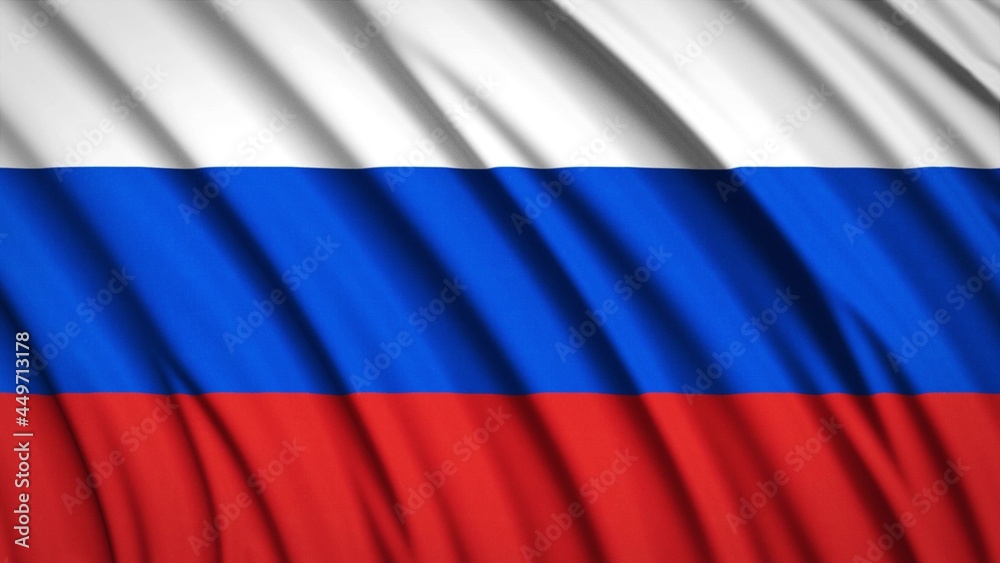 Russia flag. Waving national flag. State symbols. Realistic 3D render ...