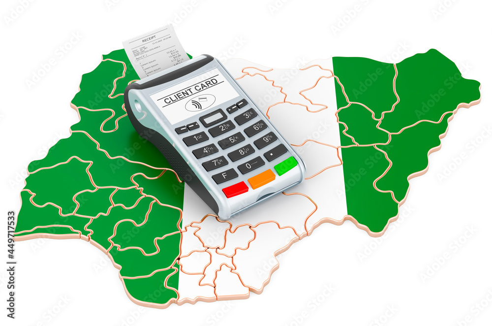 Nigerian map with POS terminal. Cashless payments in Nigeria concept ...