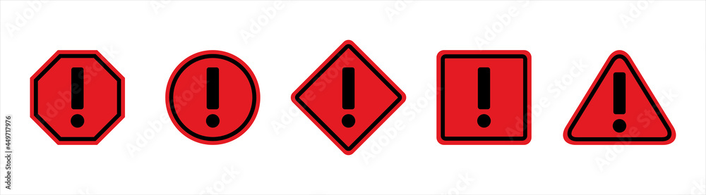 Caution warning signs set. Exclamation marks. Vector red attention ...