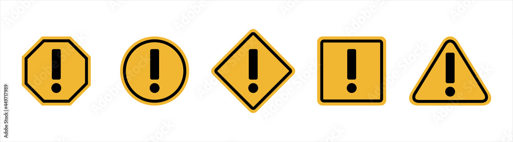 Exclamation mark of warning attention icon. Caution warning signs set ...