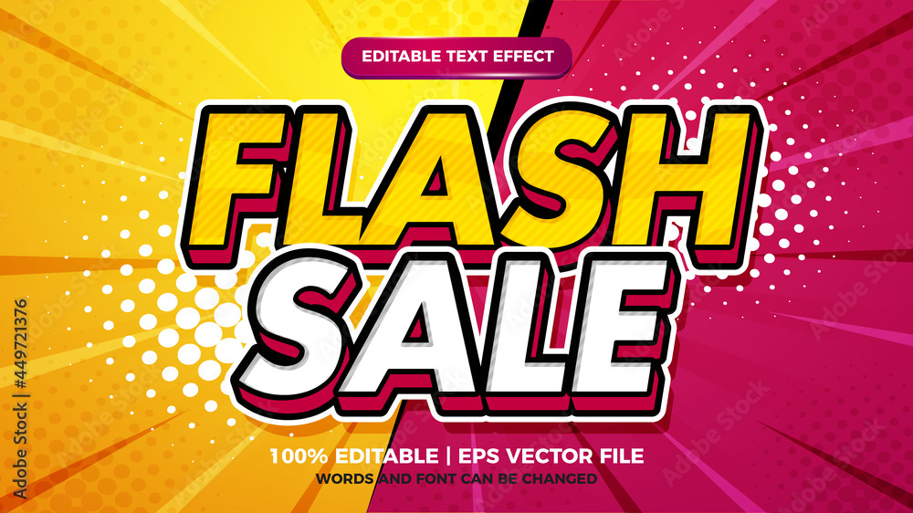 flash sale pop art cartoon comic style editable text effect 3d template ...