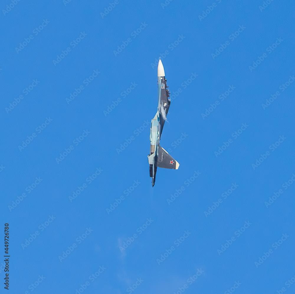 ZHUKOVSKY, RUSSIA - JULY 22, 2021: Sukhoi Su-30SM generation 4++ multi-role fighter, NATO ...