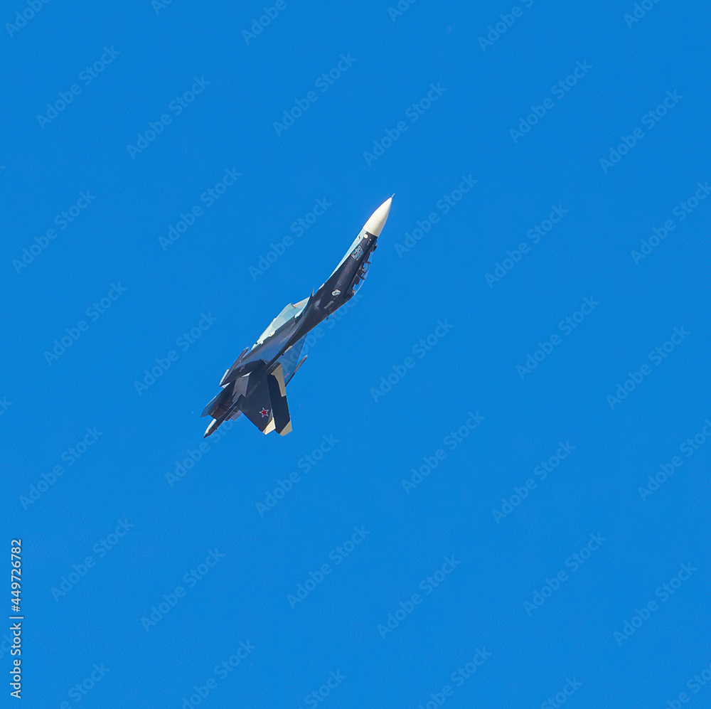 ZHUKOVSKY, RUSSIA - JULY 22, 2021: Sukhoi Su-30SM generation 4++ multi-role fighter, NATO ...