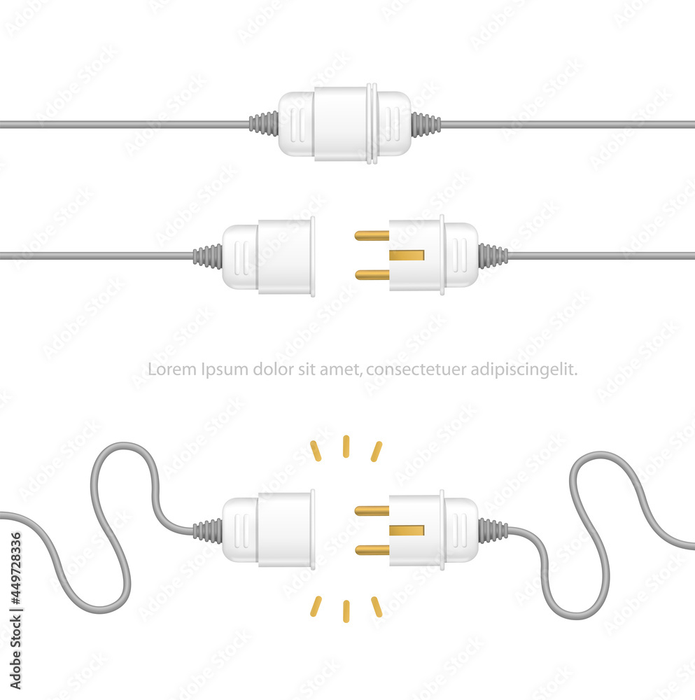 Realistic vector electric Plug and Socket unplugged off on white ...