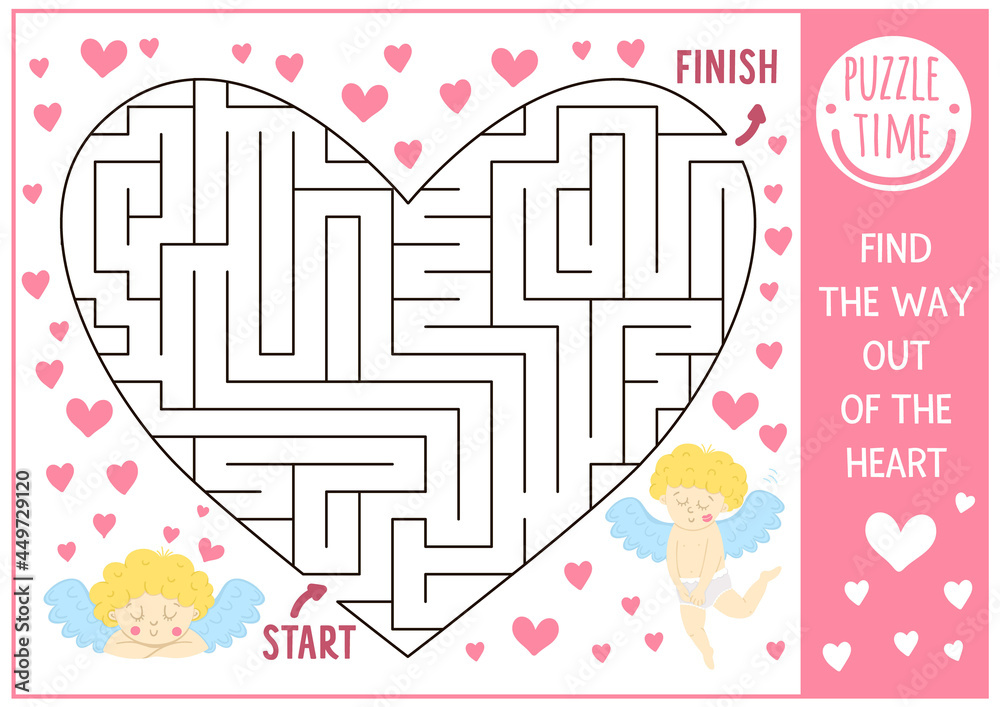 Saint Valentine day maze for children in heart shape. Holiday preschool ...