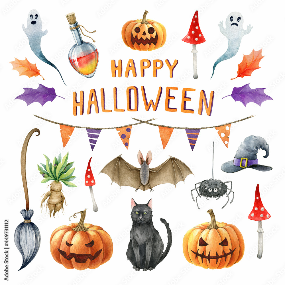 Halloween elements collection. Hand drawn autumn fall festive halloween ...