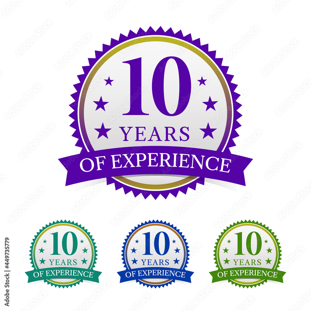 Simple 4 color 10 years of experience vector illustration badge, seal ...