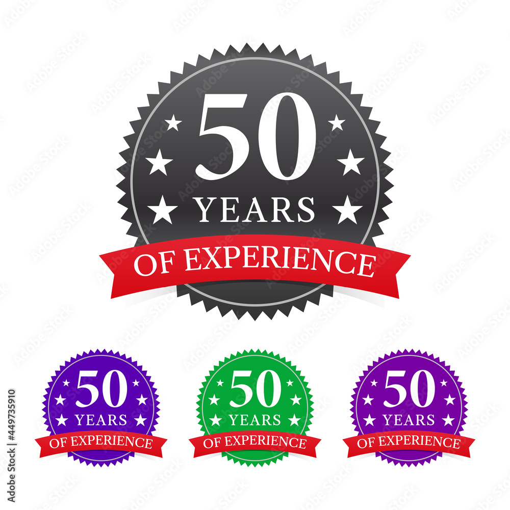 50 years of experience in various colors, badge, label, icon, symbol ...