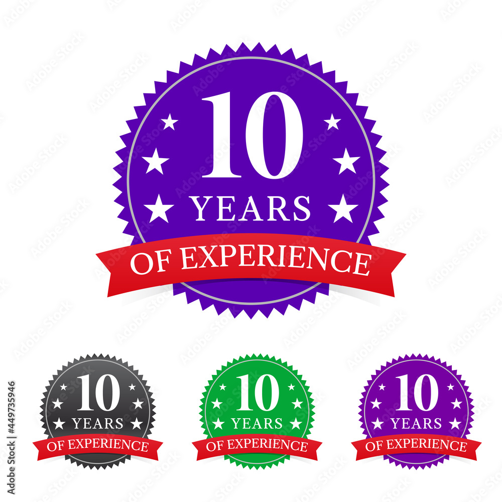 10 years of experience with different color badges, label, icon, symbol ...