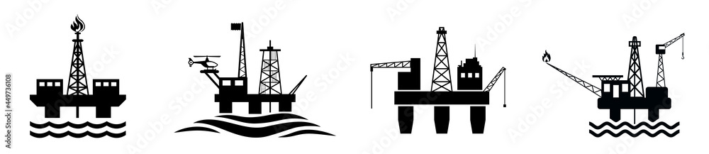 Set oil rig icons, offshore oil rig platform sign - vector Stock Vector ...