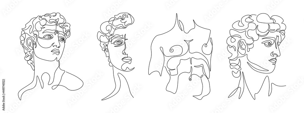 One line greece mythology sculptures. Ancient greek statues hand drawn ...