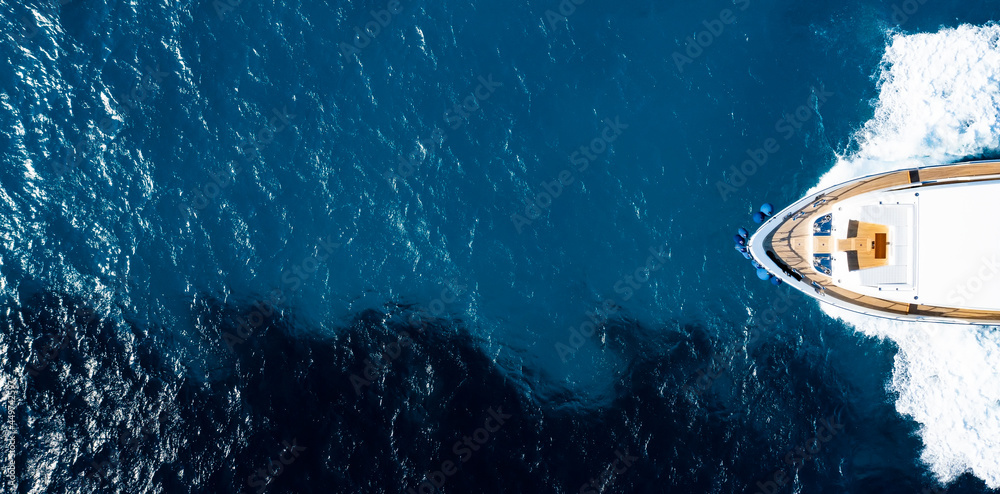 View from above, stunning aerial view of a deck of a luxury yacht ...