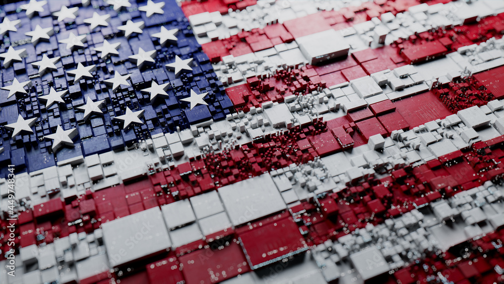 Flag of USA rendered in a Futuristic 3D style. American Innovation ...