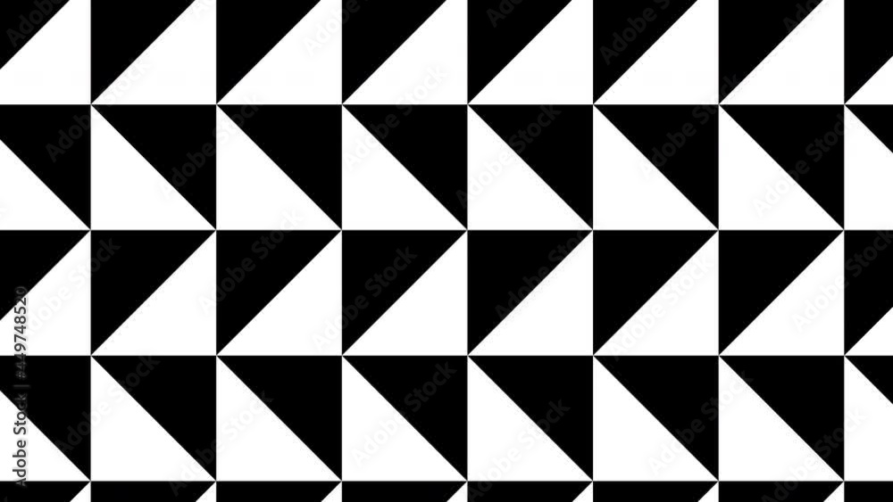 Animated mosaic with black and white triangles. Background with a seamless loop motion graphic ...