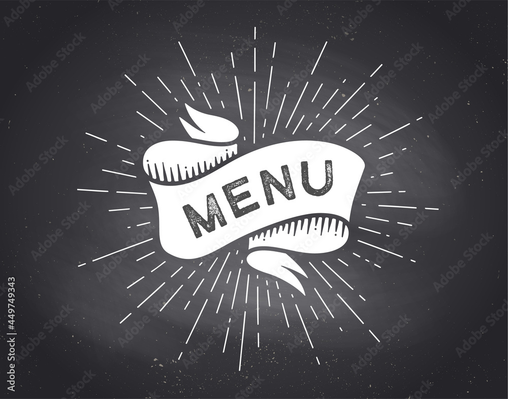 Ribbon Banner. Menu. Black and white ribbon banner with text, phrase ...