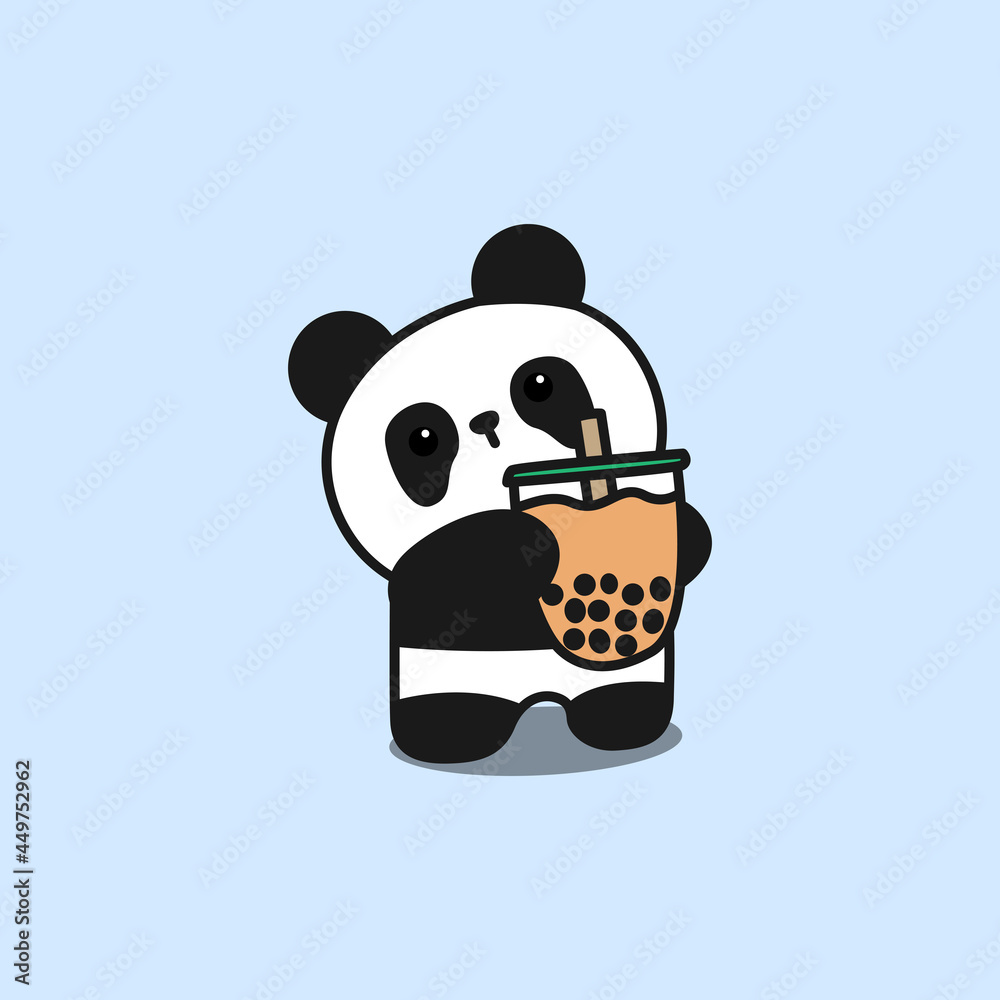 Cute panda with bubble tea cartoon, vector illustration Stock Vector ...