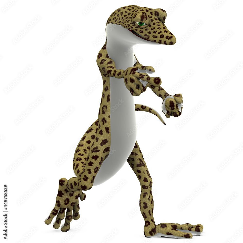 3D-illustration of a cute and funny cartoon gecko. isolated rendering ...