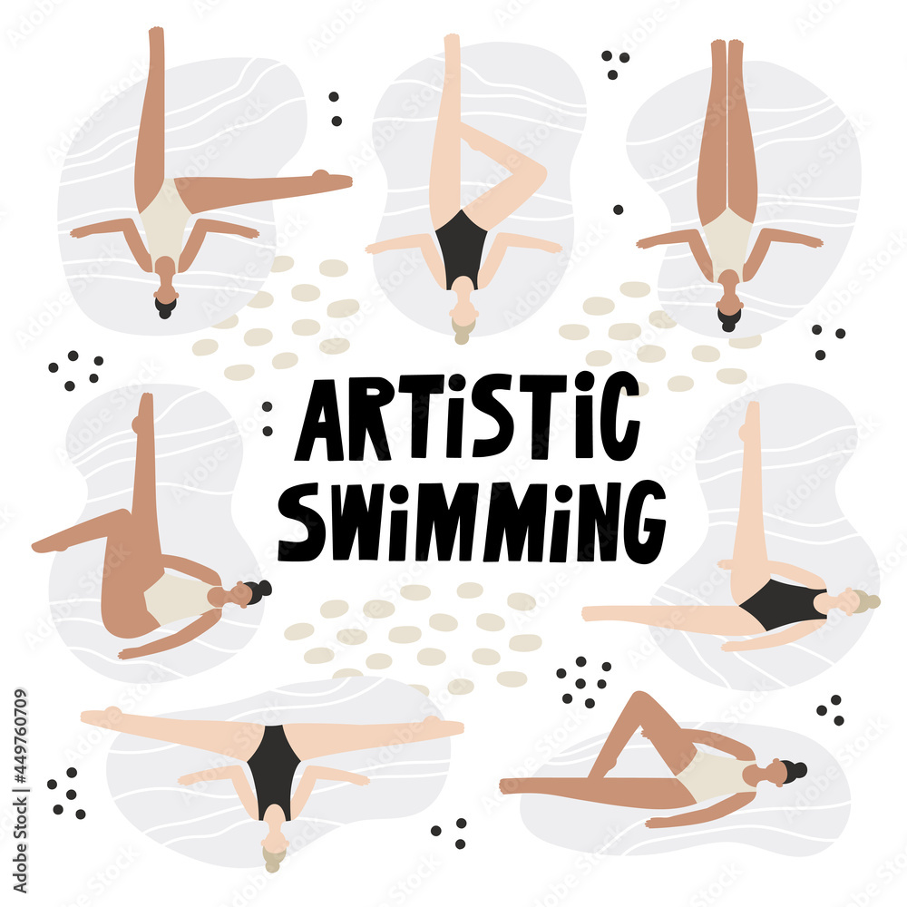 Synchronized swimming. A set with different positions. Isolated flat ...