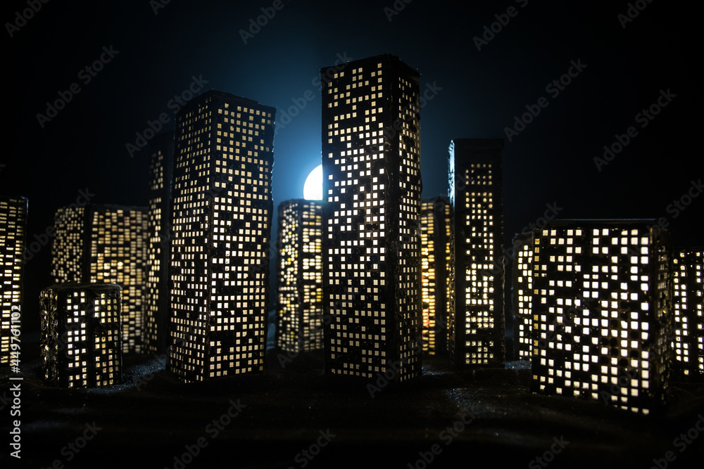 Cartoon style city buildings. Realistic city building miniatures with ...