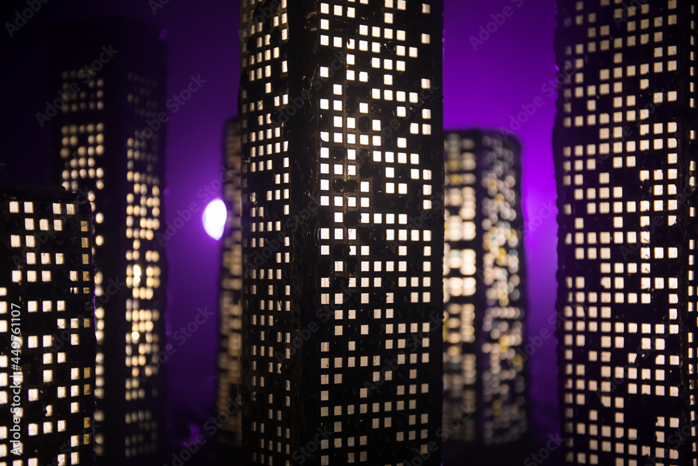 Cartoon style city buildings. Realistic city building miniatures with ...