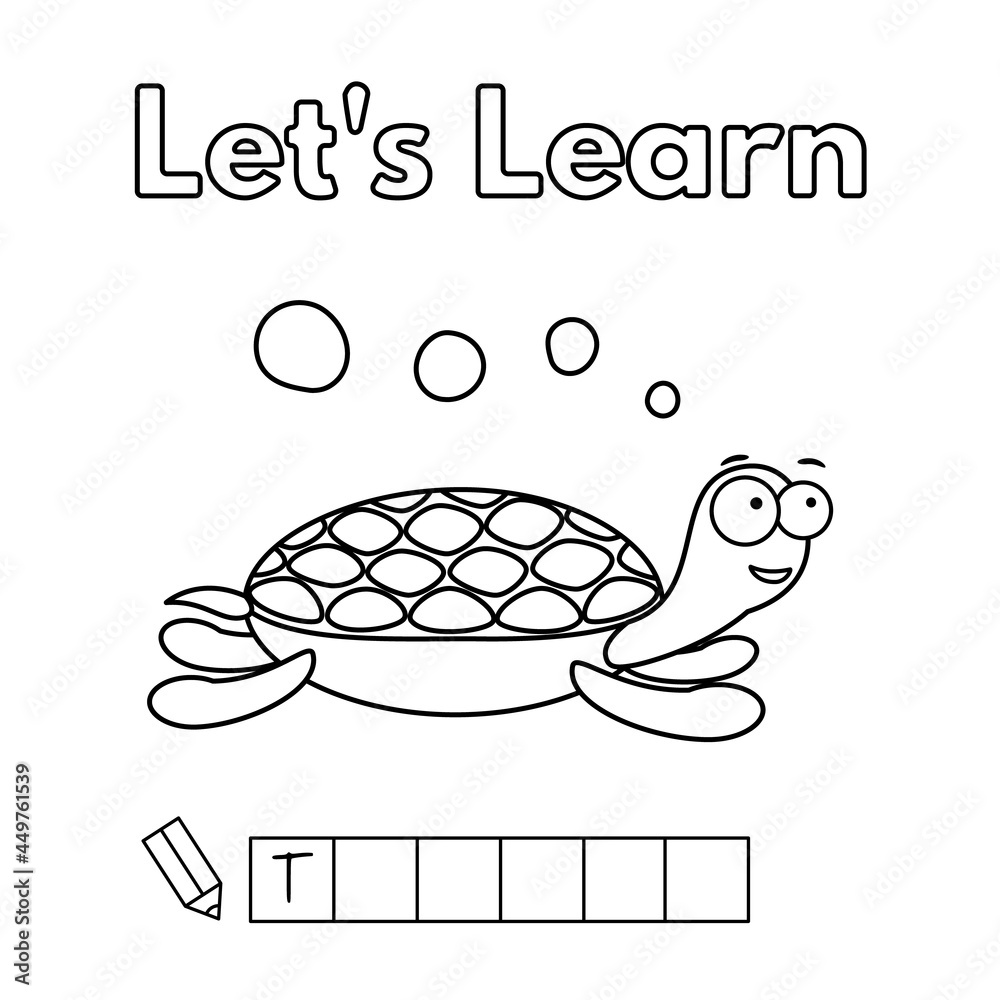 Cartoon sea turtle learning game for small children - color and write ...