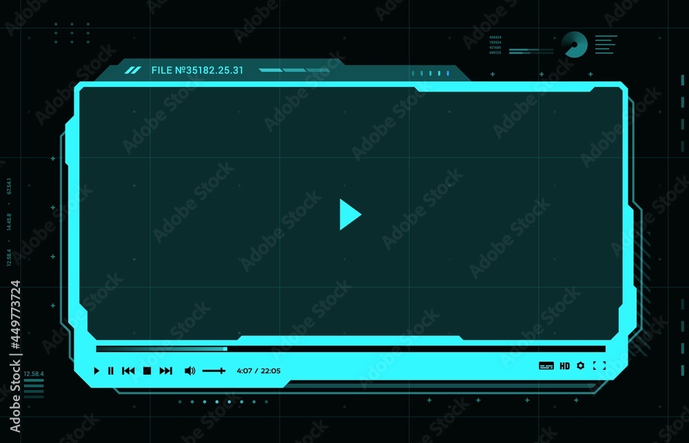 HUD futuristic video media player interface. Vector digital Ui screen ...