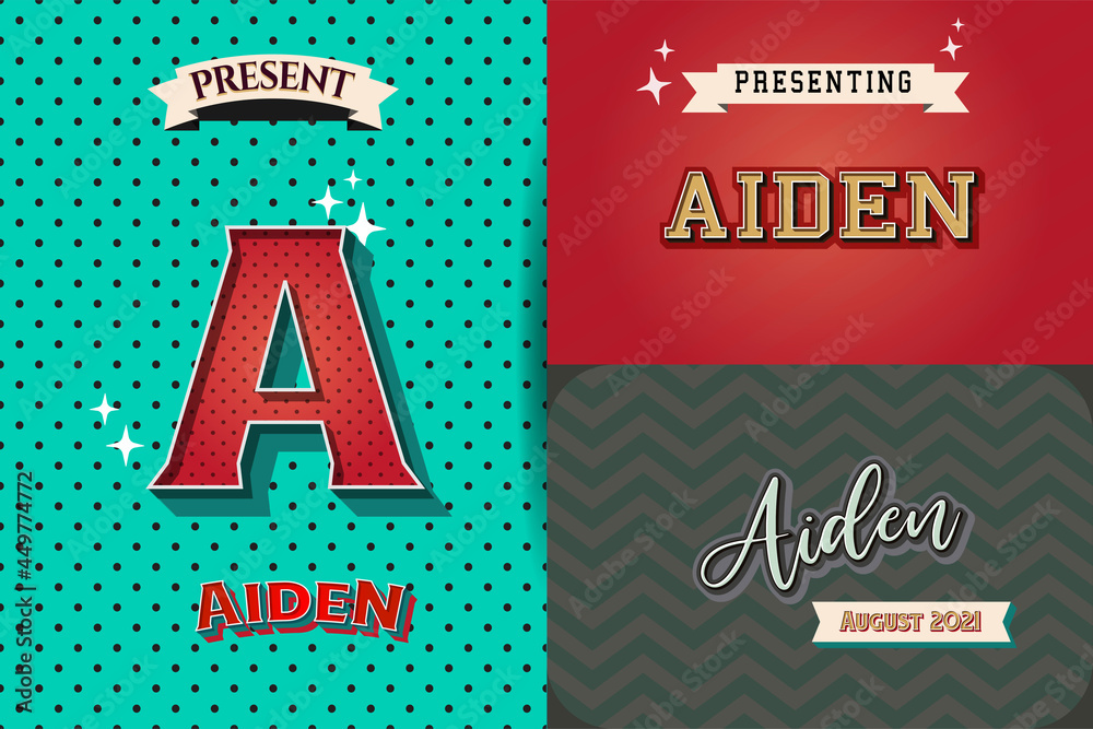 name Aiden in various Retro graphic design elements, set of vector ...