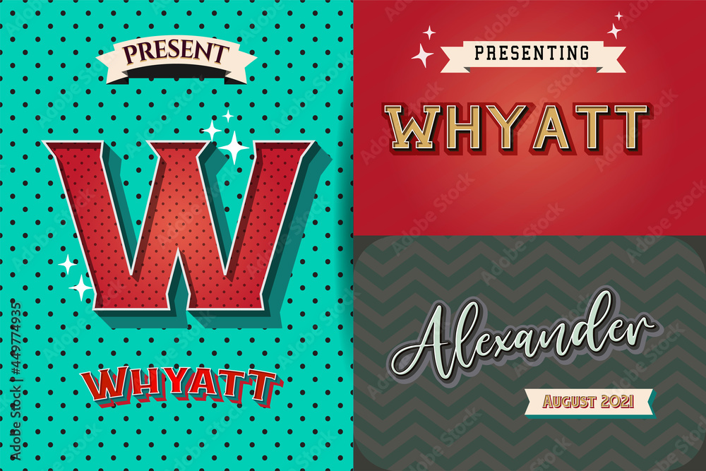name Wyatt in various Retro graphic design elements, set of vector ...