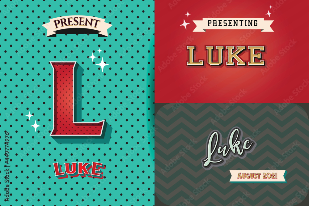 name Luke in various Retro graphic design elements, set of vector Retro ...