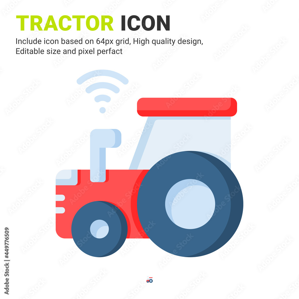 Tractor icon vector with flat color style isolated on white background ...