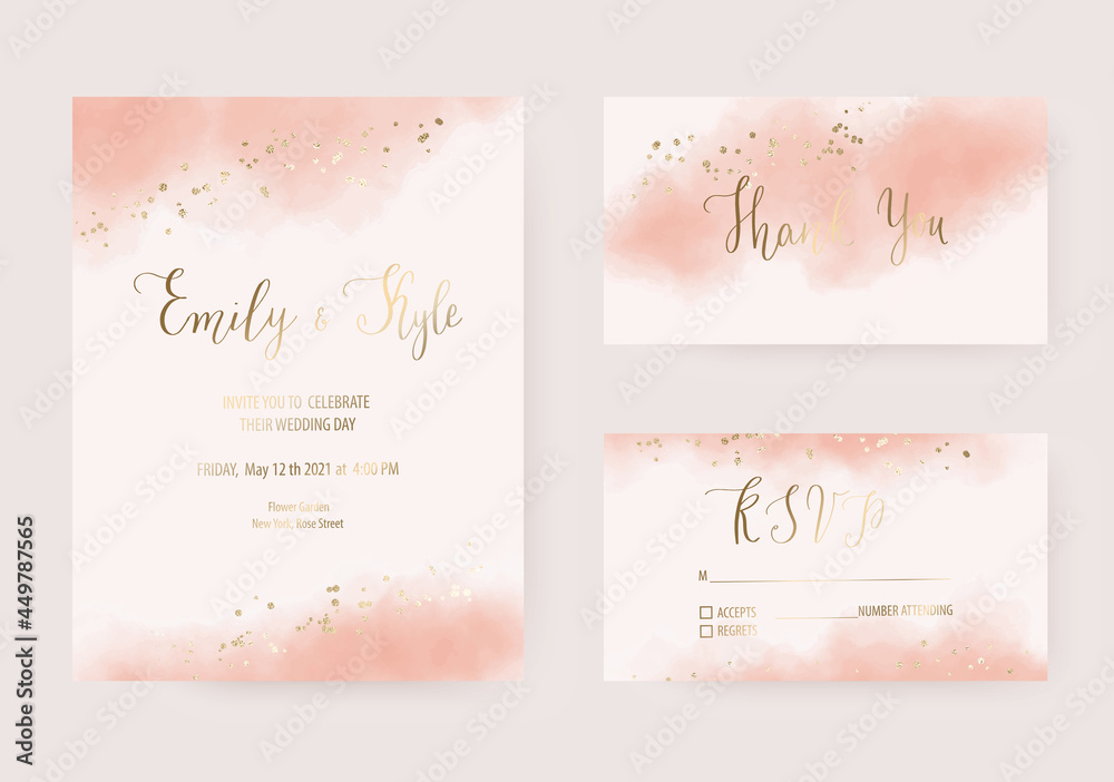 Wedding watercolor splash invitation design, thank you and rsvp cards ...