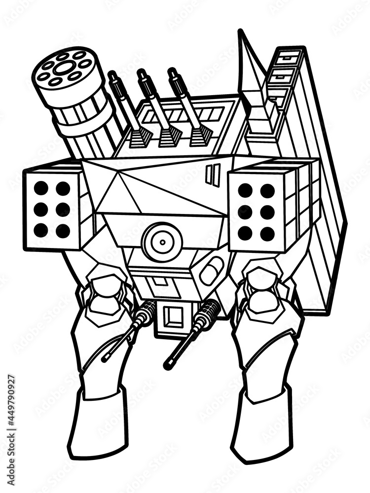 Line drawing illustration of a robot for coloring. (no background ...