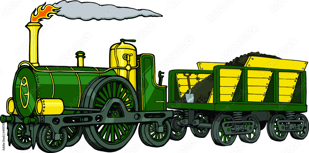 vintage steam locomotive with coal car Stock Vector | Adobe Stock