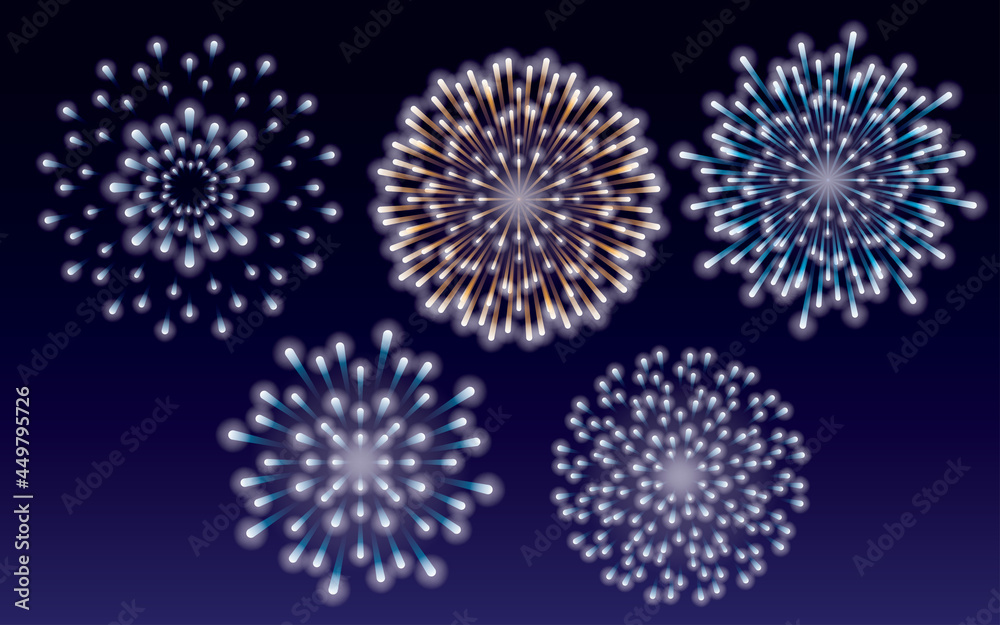 Realistic firework bursting in various shapes set. sparkling pictograms ...