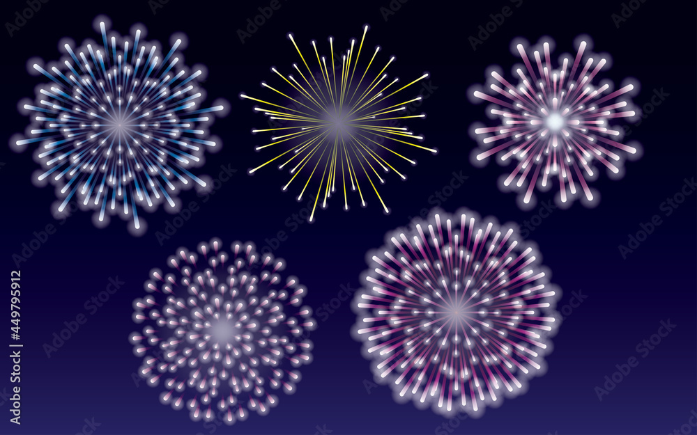 Realistic firework bursting in various shapes set. sparkling pictograms ...