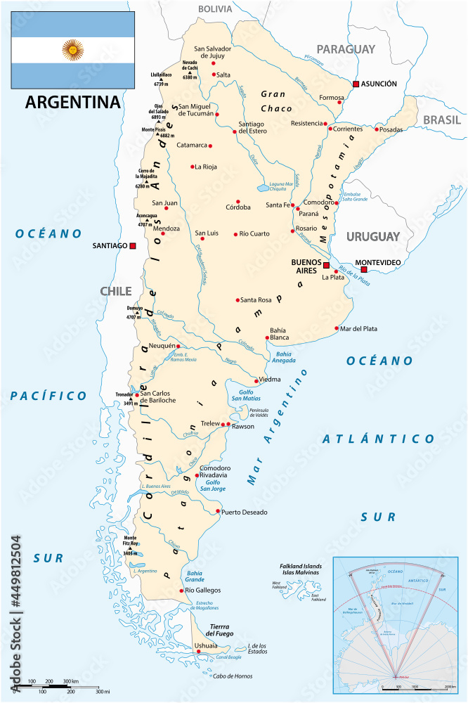 vector map of south american republic of argentina with flag Stock ...