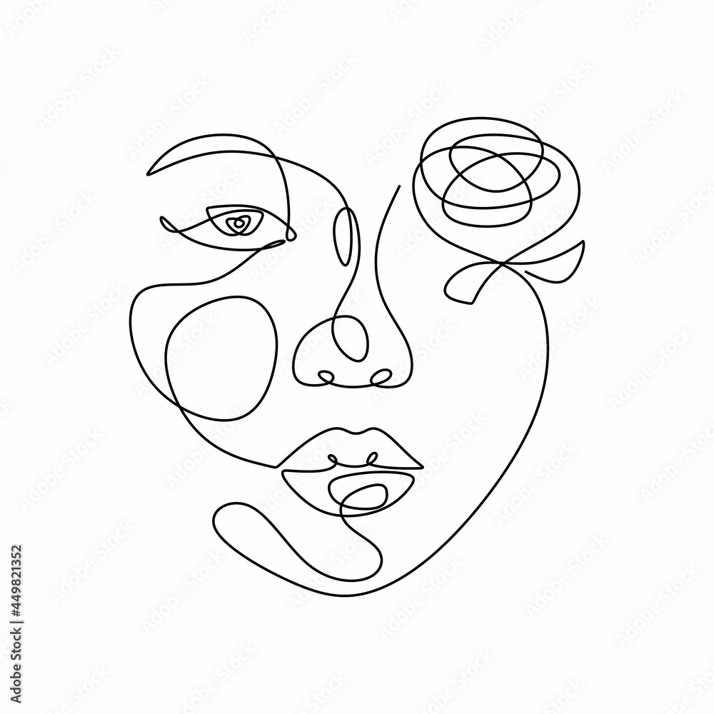 Abstract Poster With Minimal Woman Face Abstract With Rose Flower Woman