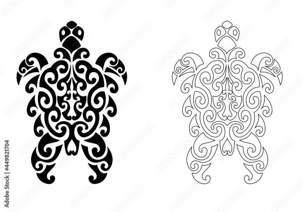 turtle maori tribal tattoo design wave pattern vector illustration 마오리 ...