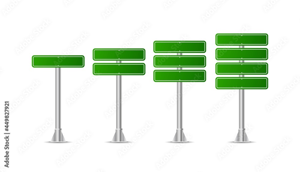 Realistic Green street and road signs. City illustration vector. Street ...