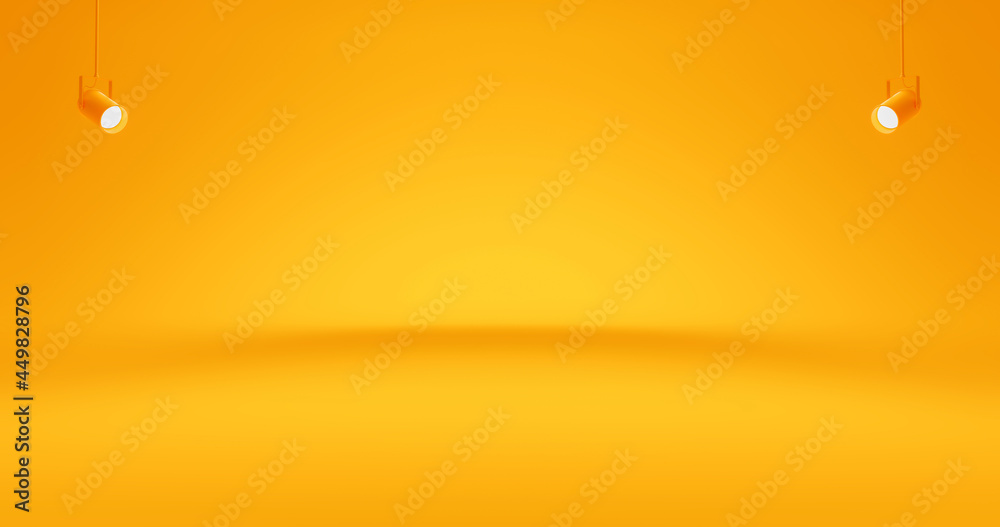 Yellow studio background spotlight wall and empty blank space backdrop ...