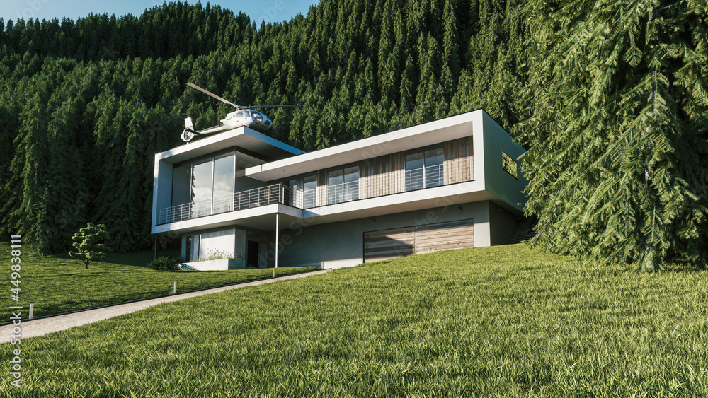 Private Helicopter On A House