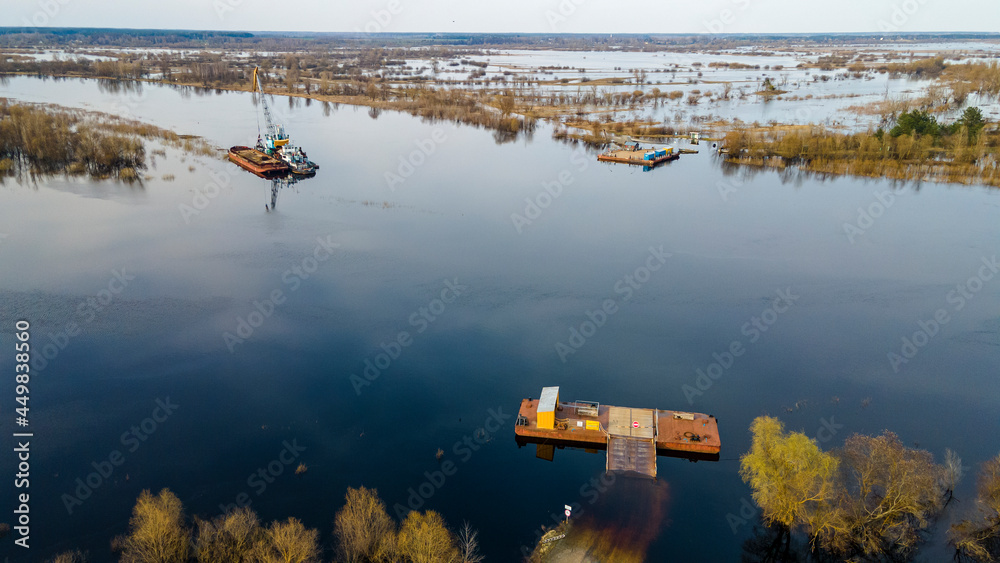 Ancient, manual crossing over the river. The car is transported across ...