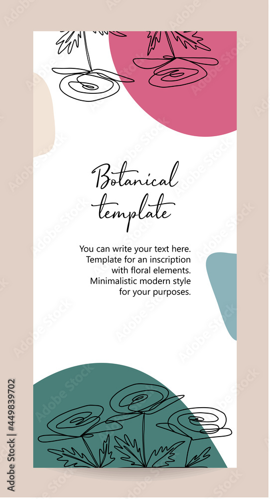 Minimalist invitation card template design, floral black line art ink ...