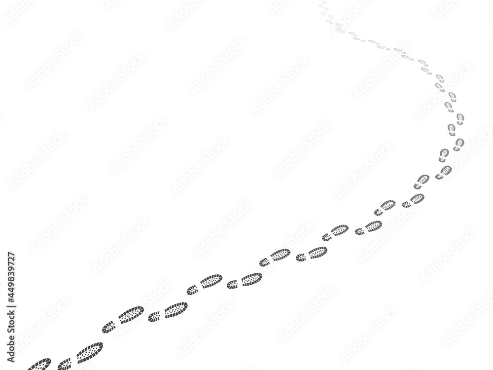 Walking away footsteps. Footpath perspective. Shoe prints steps way ...