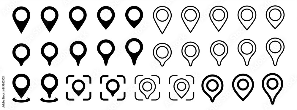Map location pin icon vector set. Map position marker point icon ...