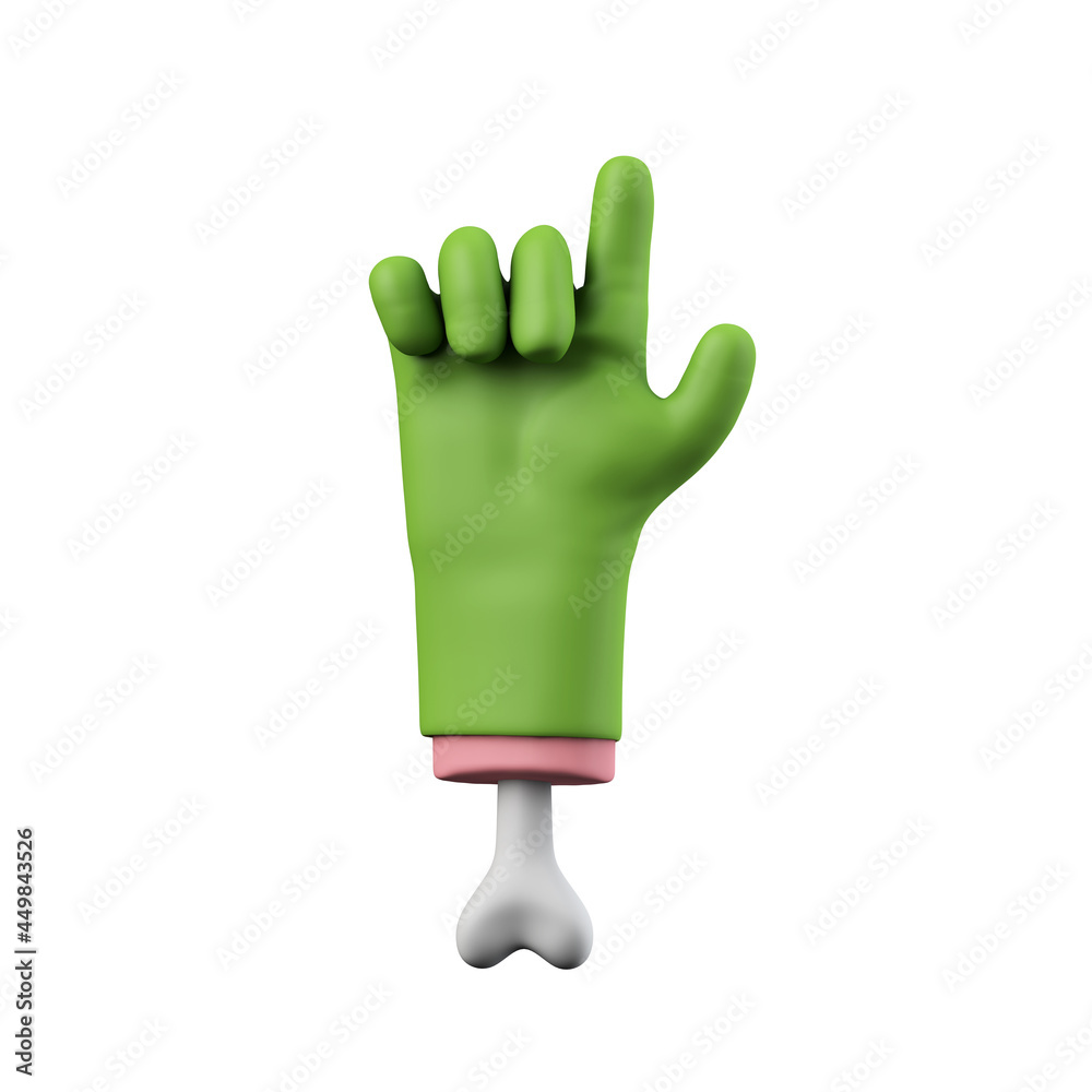 Cartoon creepy halloween pointing green monster hand. 3D Rendering ...