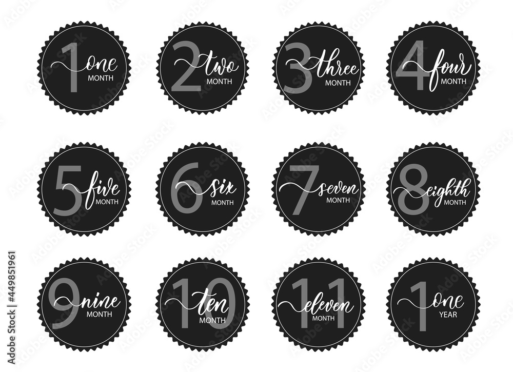 Vector set of stickers for children from birth to one year with smooth ...